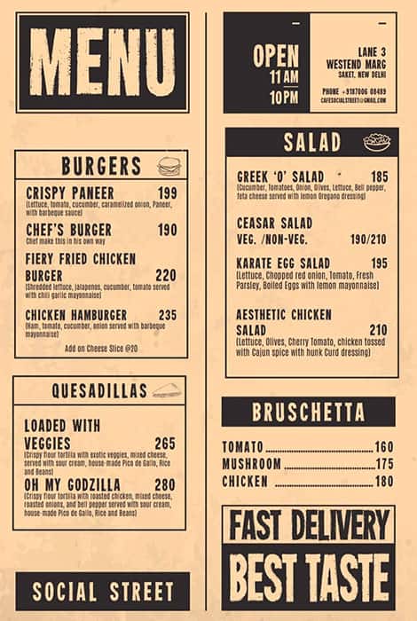 Social Street Cafe Menu, Menu untuk Social Street Cafe, Saket, New ...