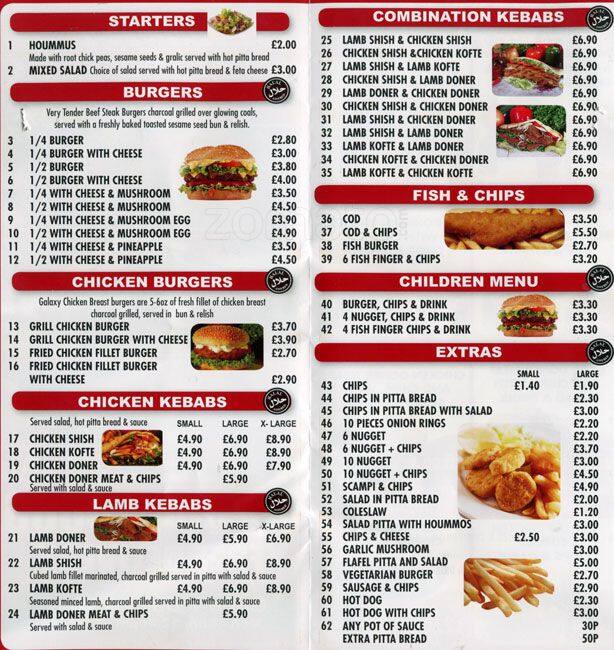 Menu at Galaxy Kebabs and burgers, Northolt, Chest Wine