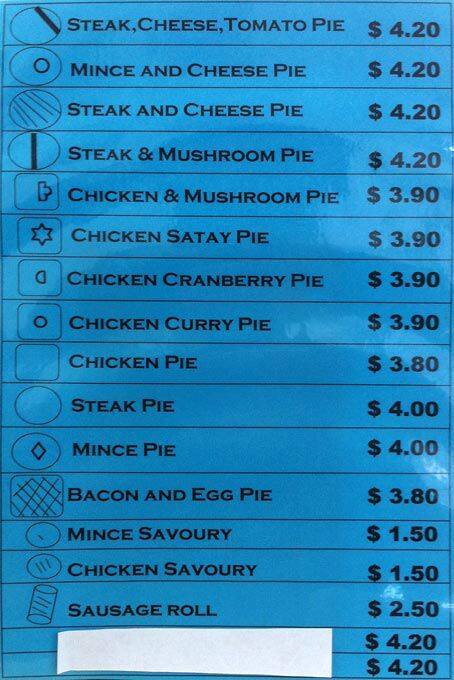 Menu at The Philippines Bakery, Christchurch