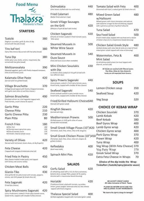 Menu of Thalassa, Siolim, Goa