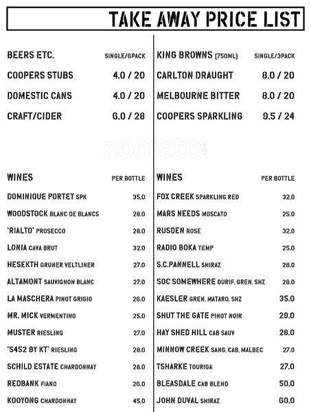 Menu at Franklin Hotel pub & bar, Adelaide