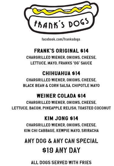 Menu at Franklin Hotel pub & bar, Adelaide