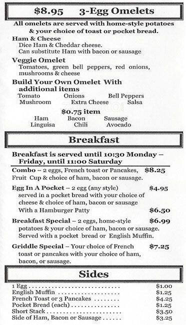 Menu at Minerva's Restaurant, Fremont