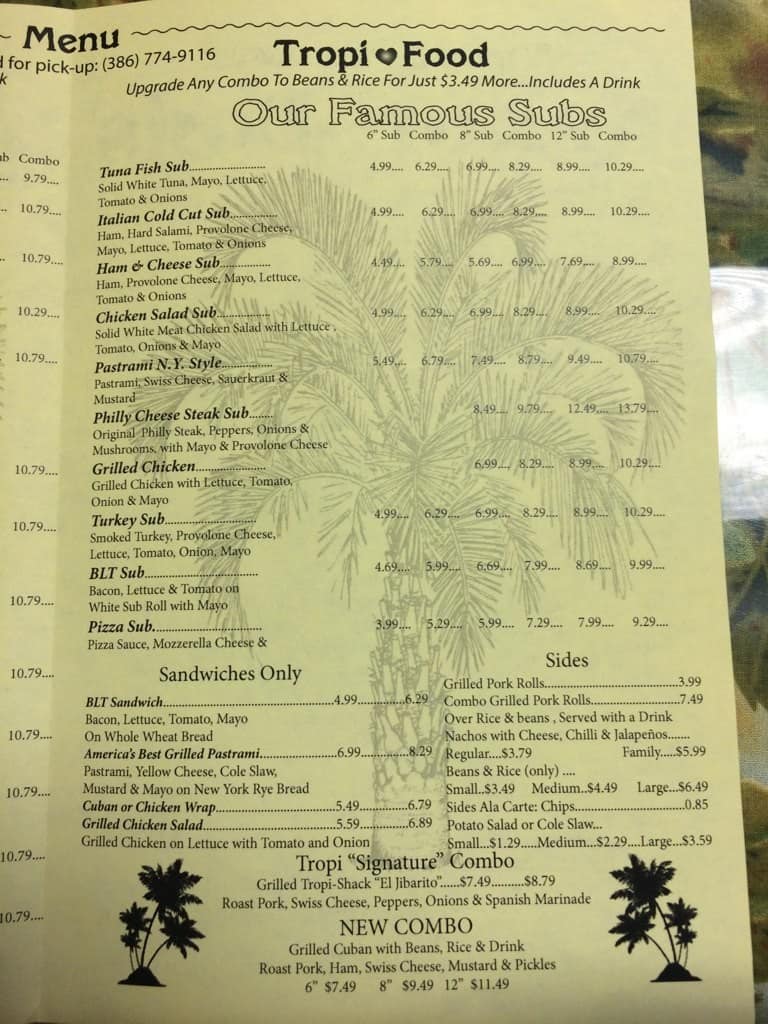 Menu at Tropi Shack pub & bar, Orange City