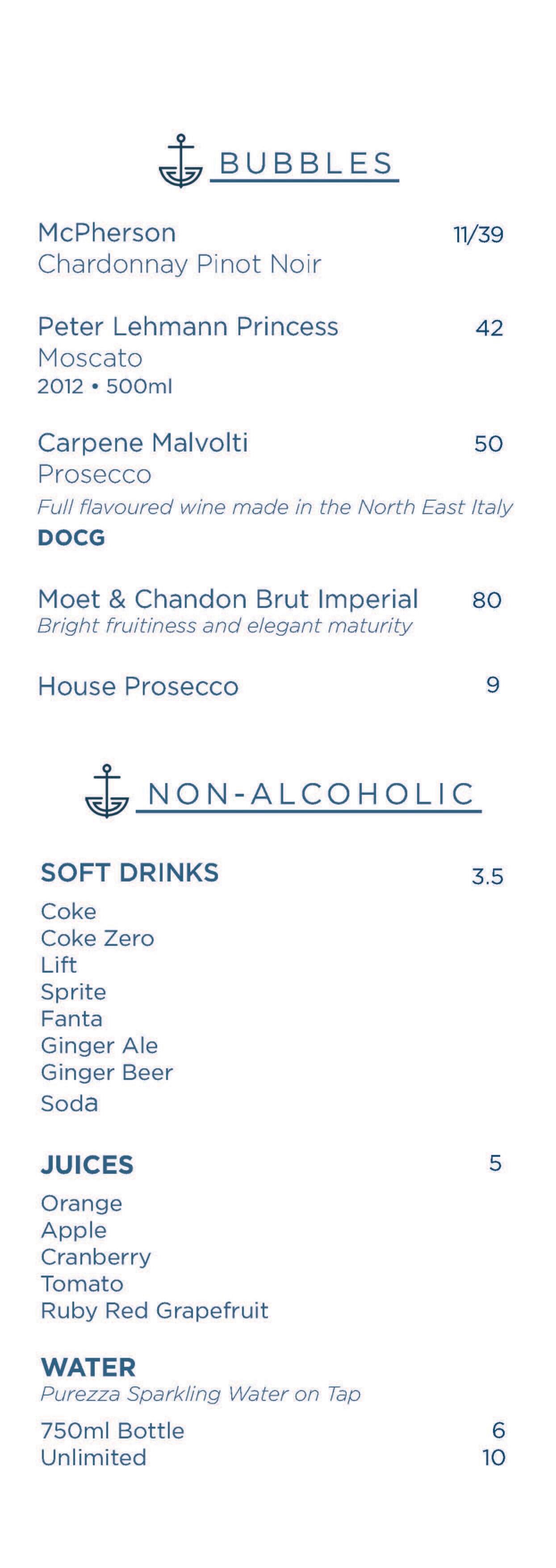 Menu at The Fitzroy Yacht Club, Fitzroy, 301 Brunswick St