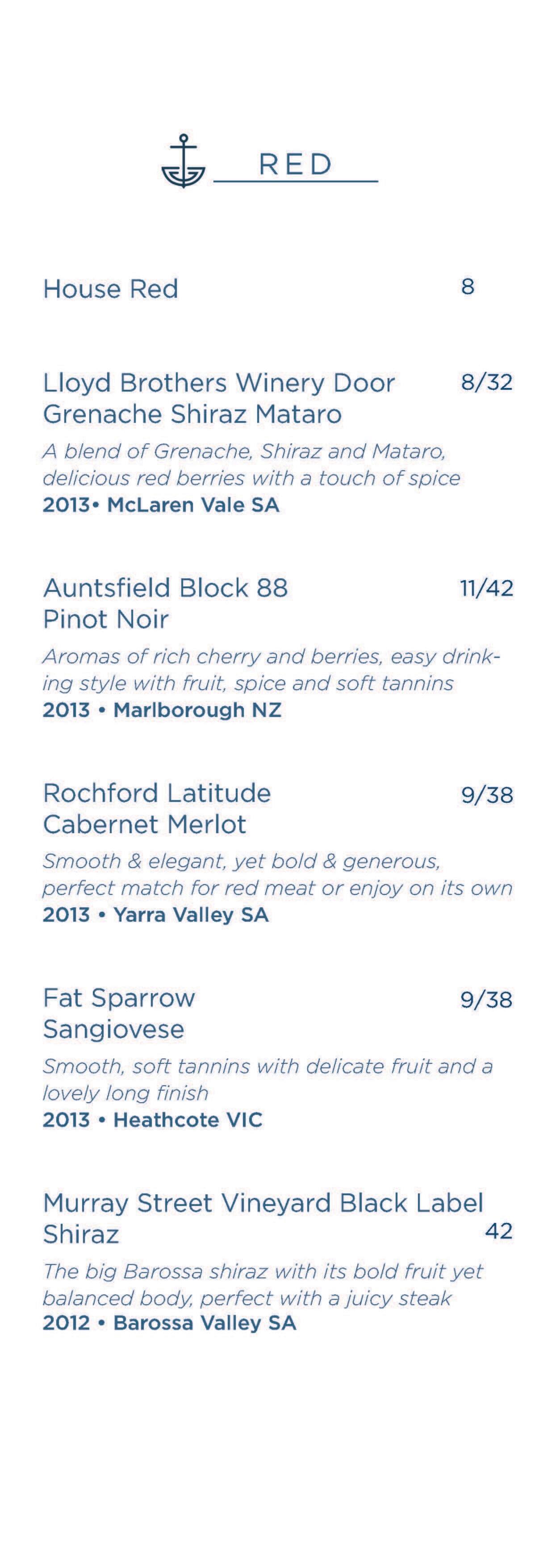 Menu at The Fitzroy Yacht Club, Fitzroy, 301 Brunswick St