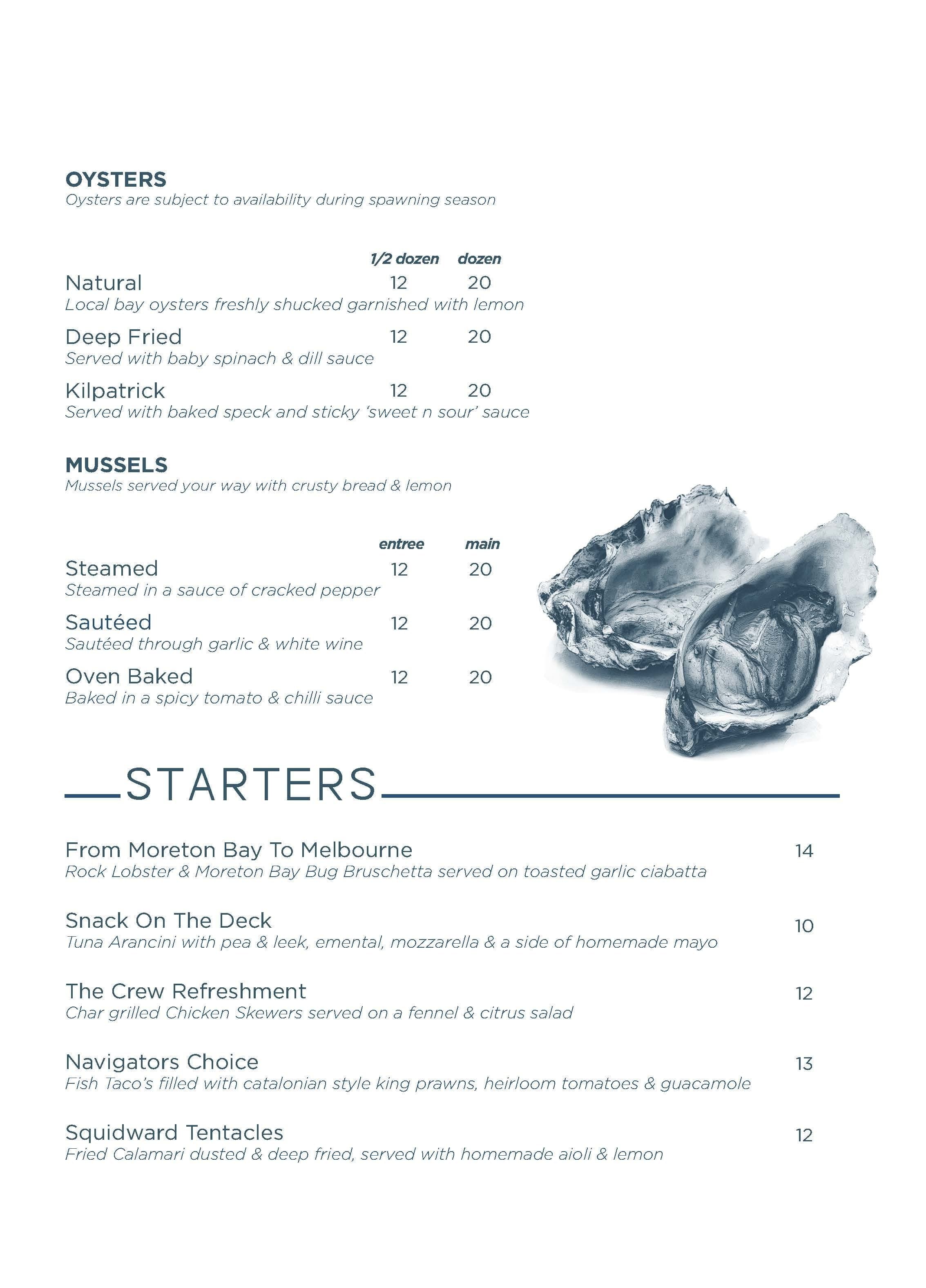Menu at The Fitzroy Yacht Club, Fitzroy, 301 Brunswick St