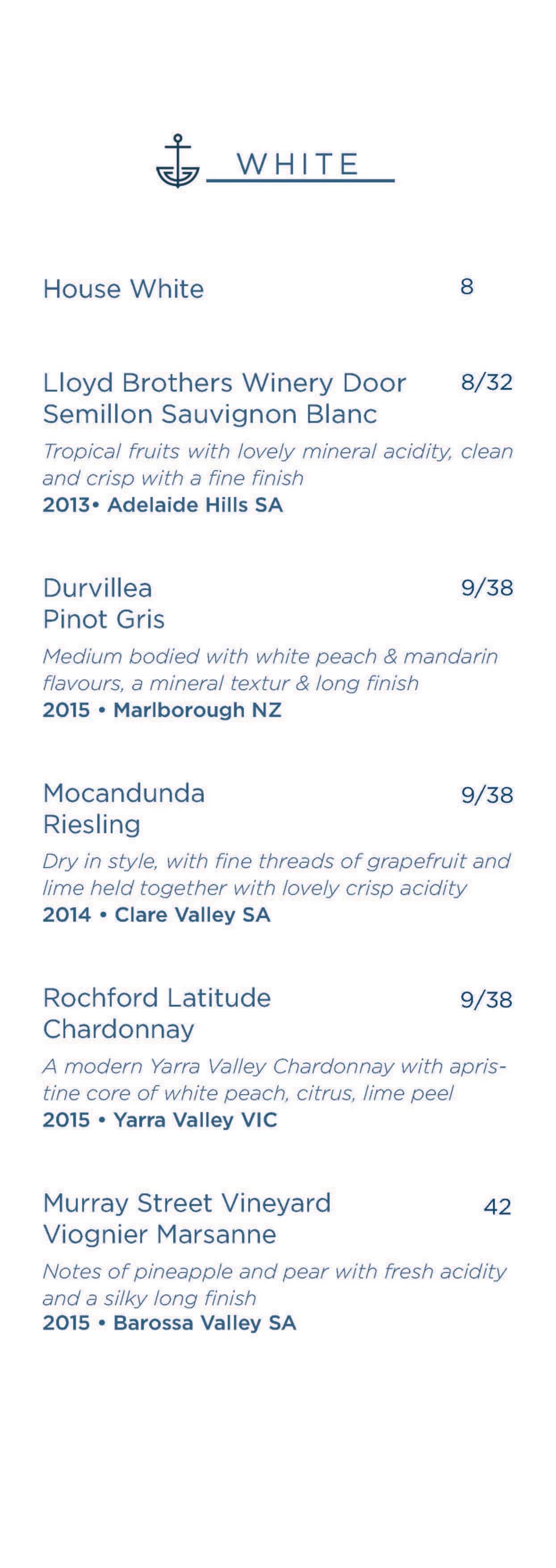 Menu at The Fitzroy Yacht Club, Fitzroy, 301 Brunswick St