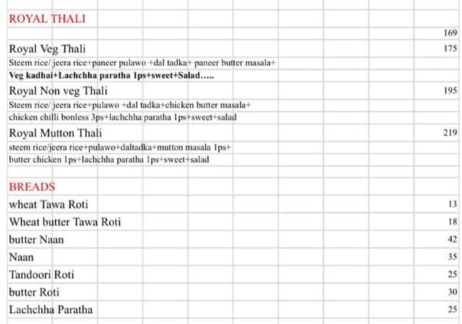 Menu at Royal Hotel, Ranchi, 98CQ+R8R