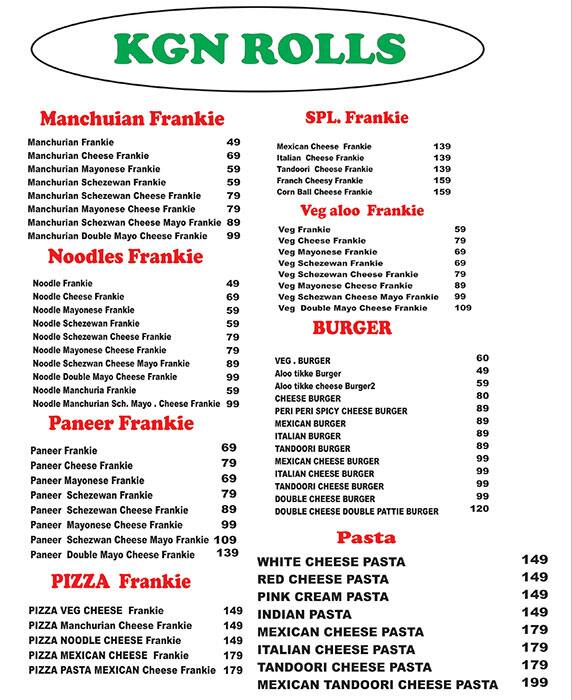 Menu of K.G.N Rolls, Virar, Mumbai