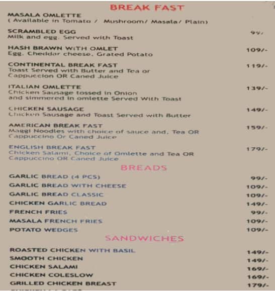 Menu of La Fresca, Banjara Hills, Hyderabad