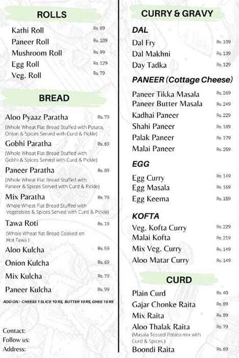 Menu at BPD, Rishikesh
