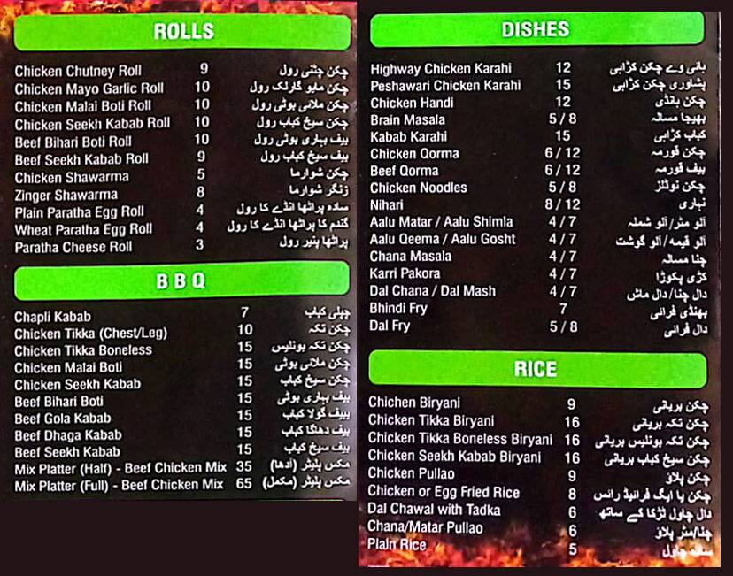Menu of Karachi Kabab & Rolls, Naif, Dubai