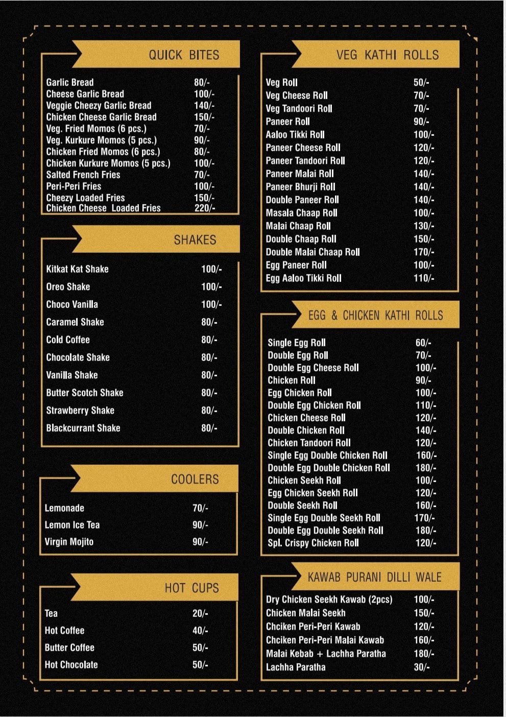 Menu of Golden Grillz, Basai Village, Gurgaon