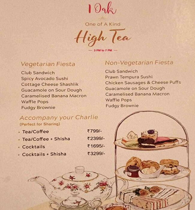 Menu of 1 Oak Cafe & Bar, Defence Colony, New Delhi