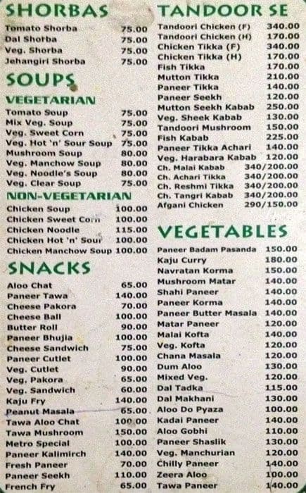 Metro Bar Menu, Menu for Metro Bar, Civil Lines, Agra - Zomato