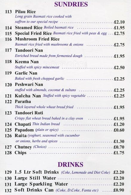 Menu at Kent Curry restaurant, Dartford