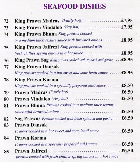 Menu at Kent Curry restaurant, Dartford