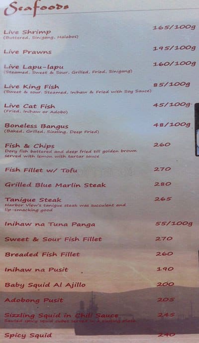 Menu at Harbor View Bistro restaurant, Pasay, San Miguel By the Bay