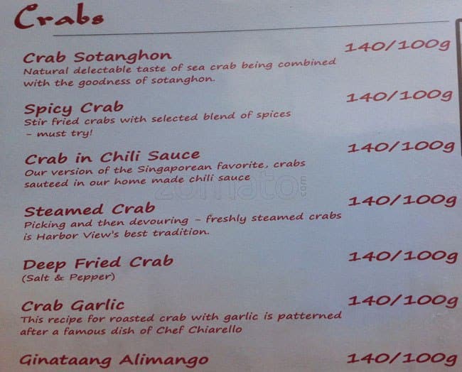 Menu at Harbor View Bistro restaurant, Pasay, San Miguel By the Bay