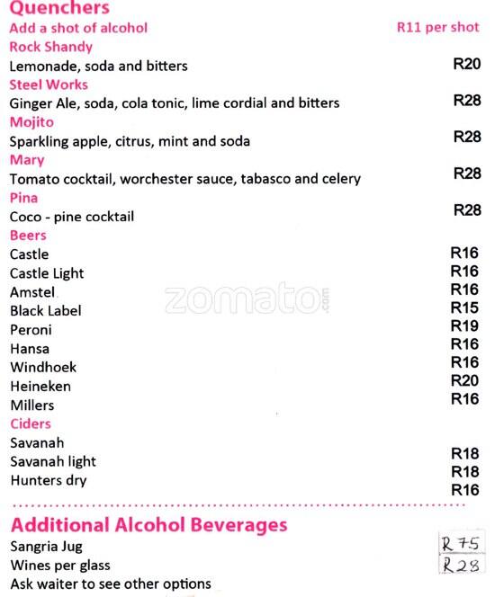 Menu at Succulent Cafe, Johannesburg, 14th Avenue