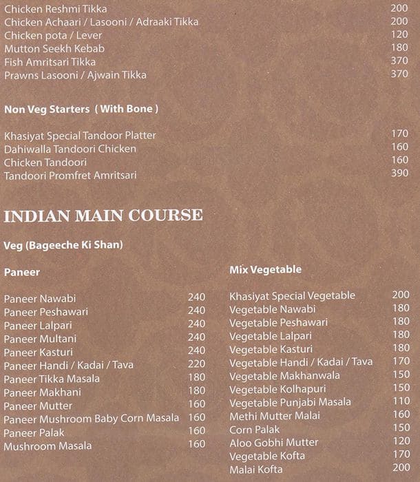 Menu at Khasiyat, Mumbai, Shop No 51 Sector 7 Patel Heritage ...