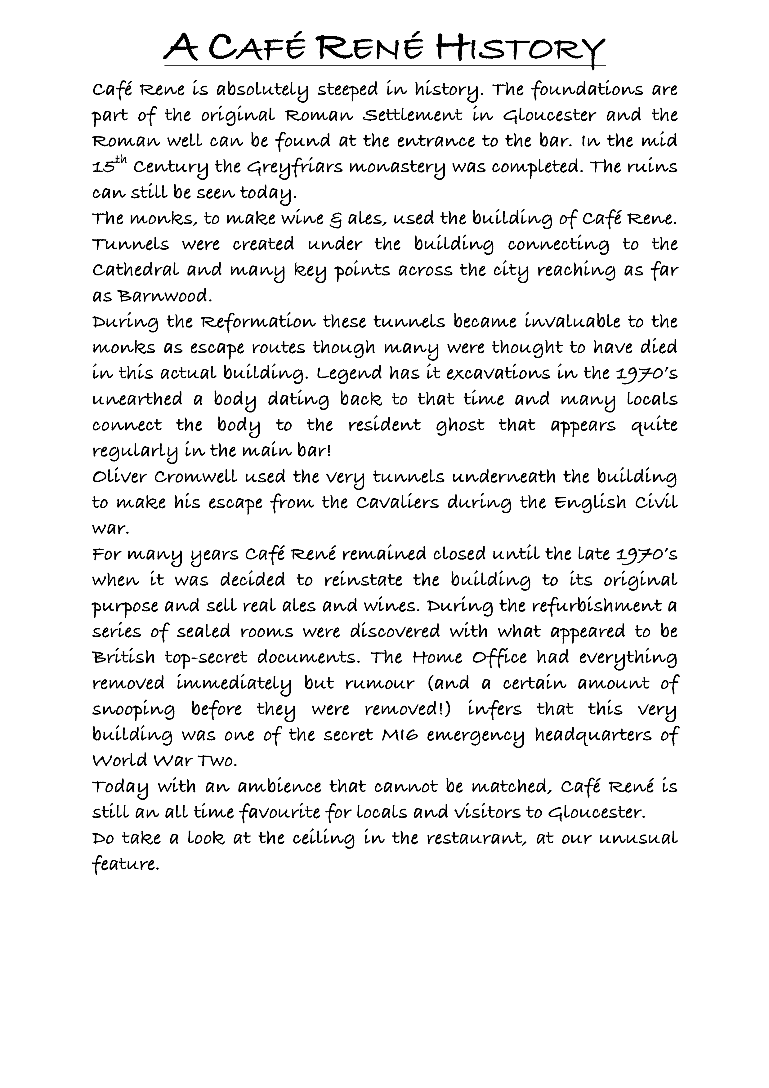 Menu at Café René cafe, Gloucester, 31 Southgate St