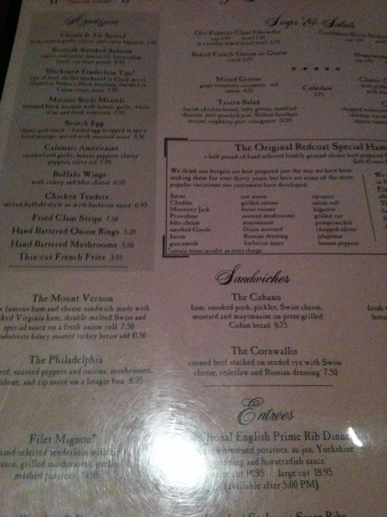 Menu at Redcoat Tavern pub & bar, Royal Oak