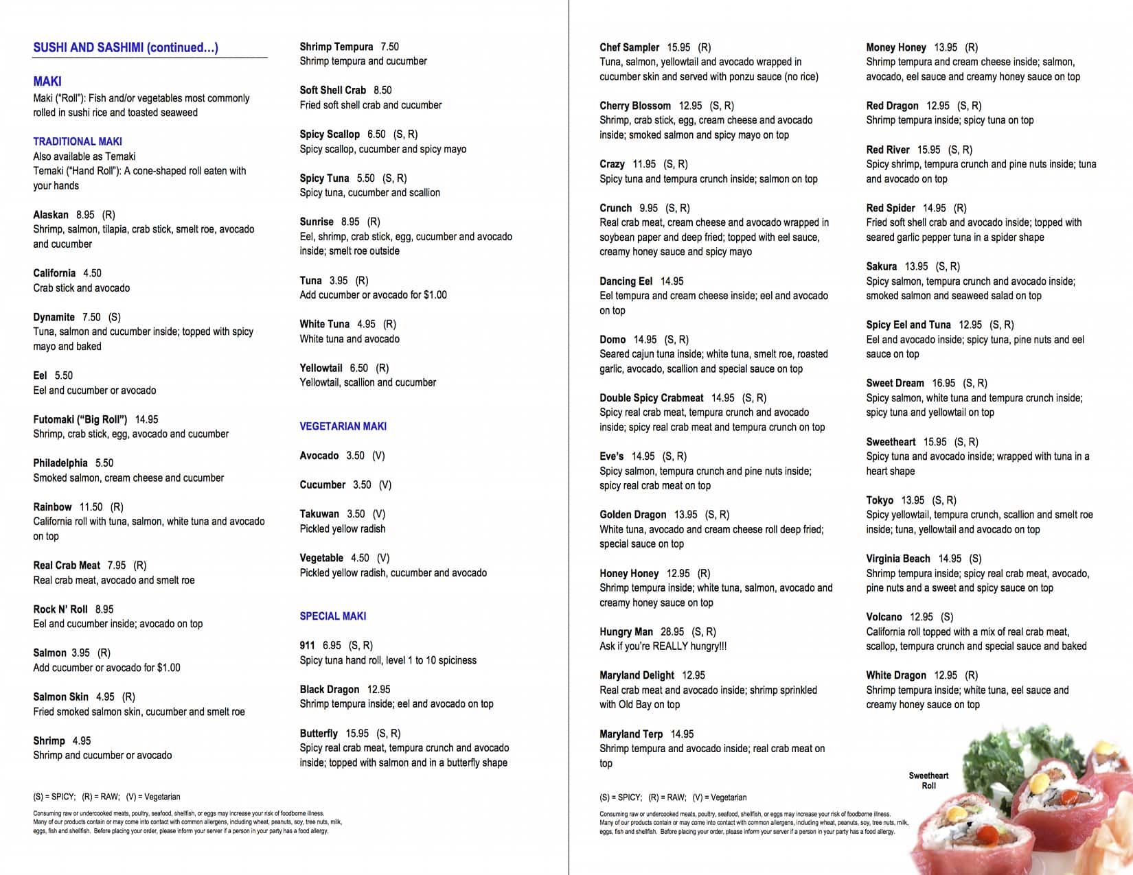 Menu at Blue Fin Japanese Restaurant, Virginia Beach