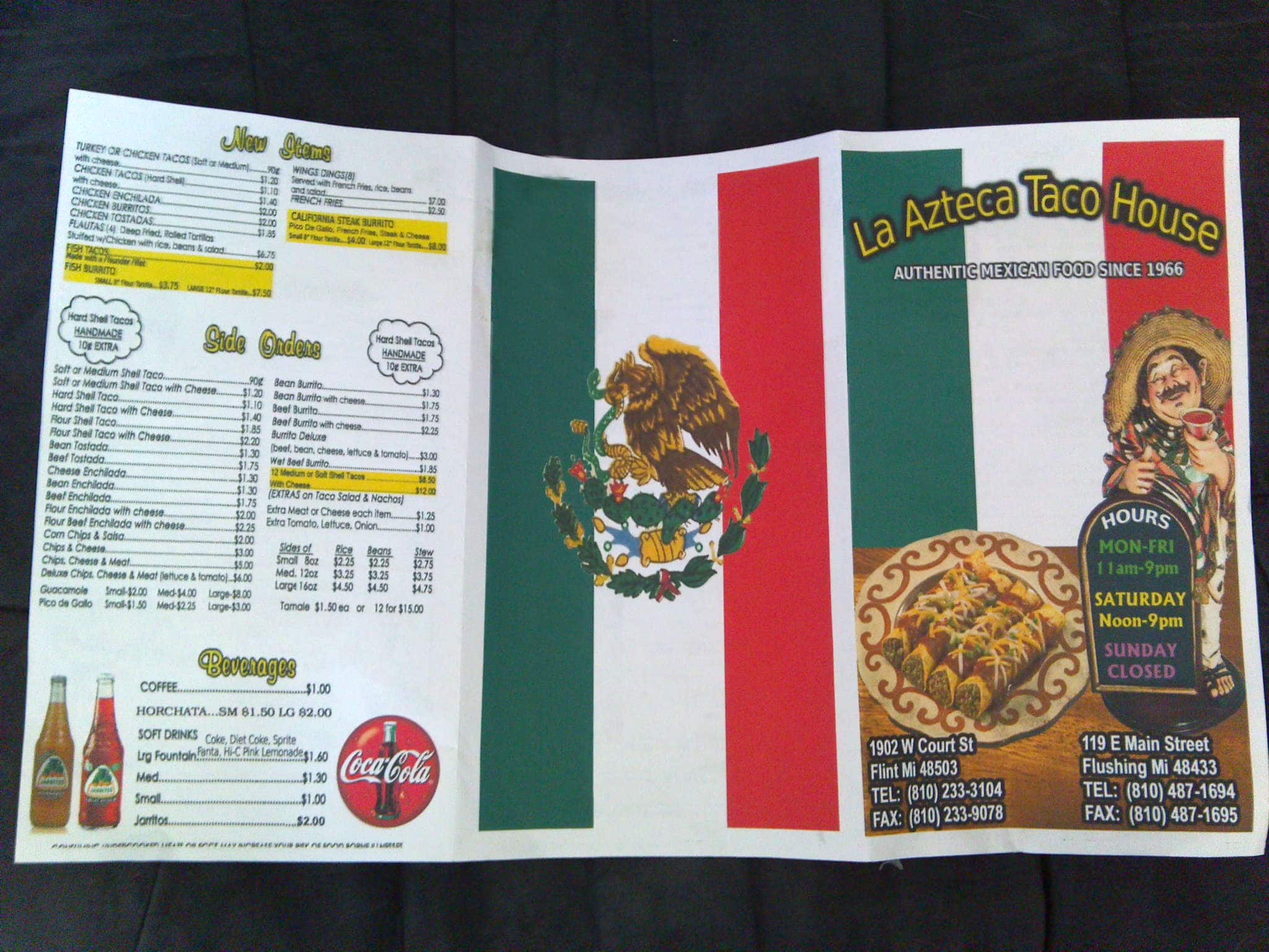 Menu at La Azteca Taco House restaurant, Flint, W Court St