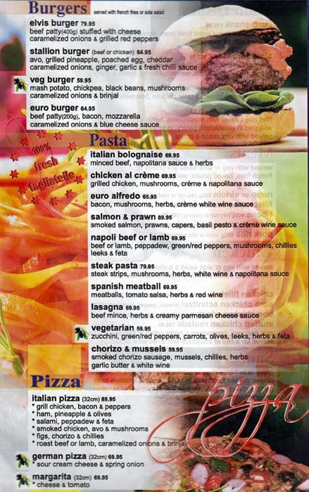 Menu at Euro Caffe cafe, Bloemfontein, U32 Mimosa Mall