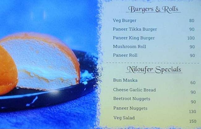 Menu at Cafe Niloufer, Hyderabad