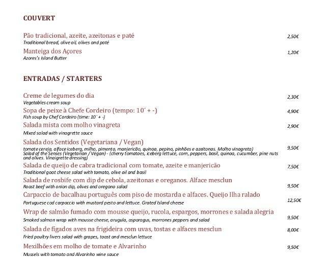 Menu at Porto Sentido By Chefe Cordeiro restaurant, Porto