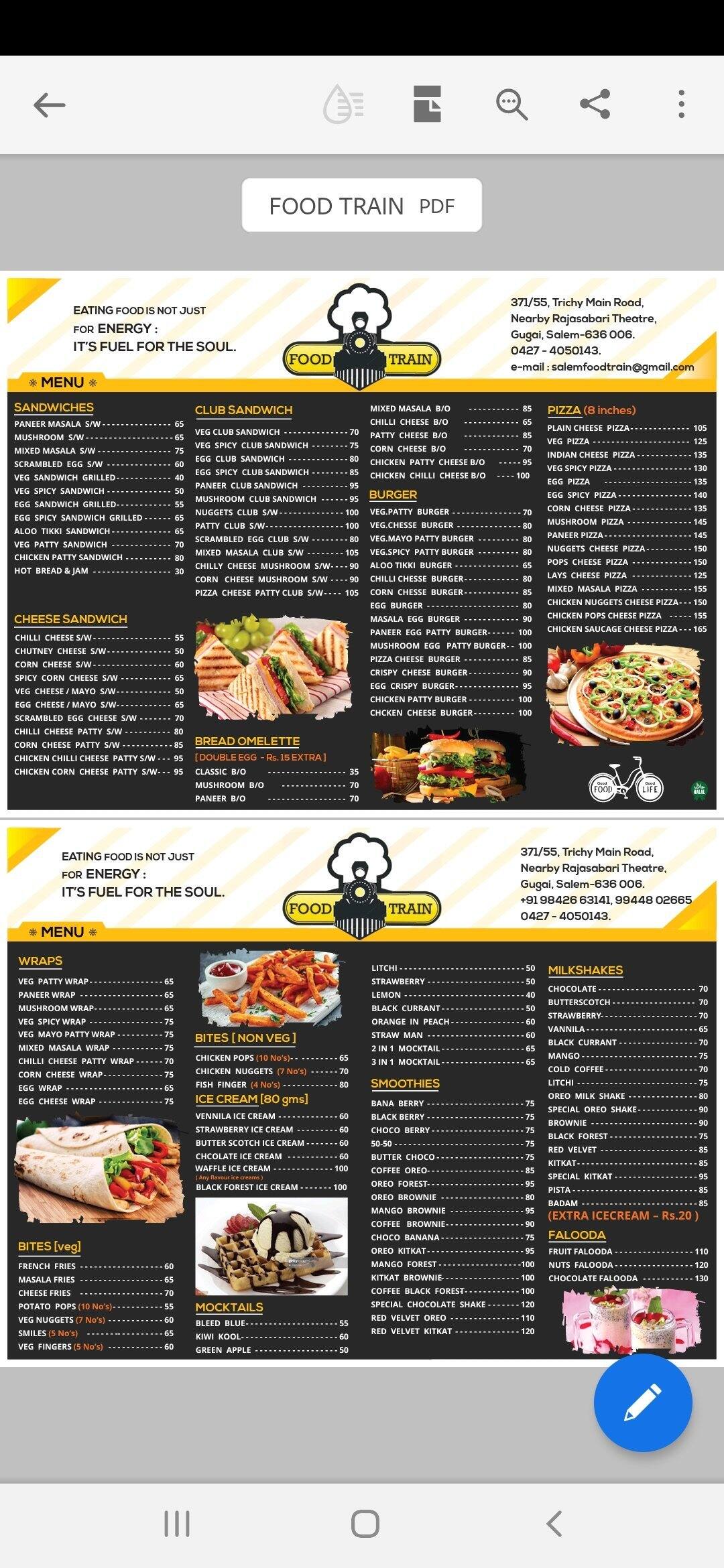 Menu at Food Train, Salem, Sixer Shopping Complex