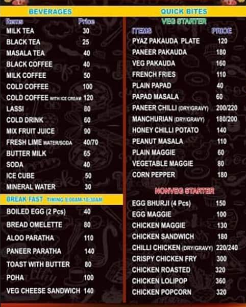 Menu of Break Point Restaurant, Gomti Nagar, Lucknow