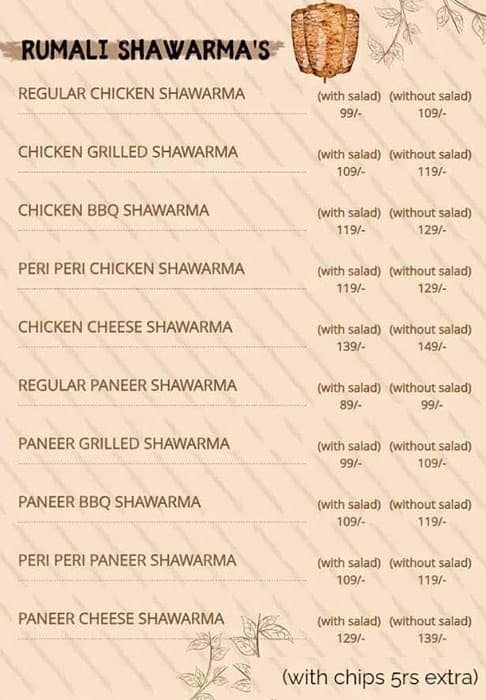 Menu of Mr Shawarma, Ameerpet, Hyderabad