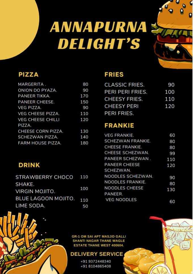 Menu of Annapurna Delight's, Wagle Estate, Thane West, Thane