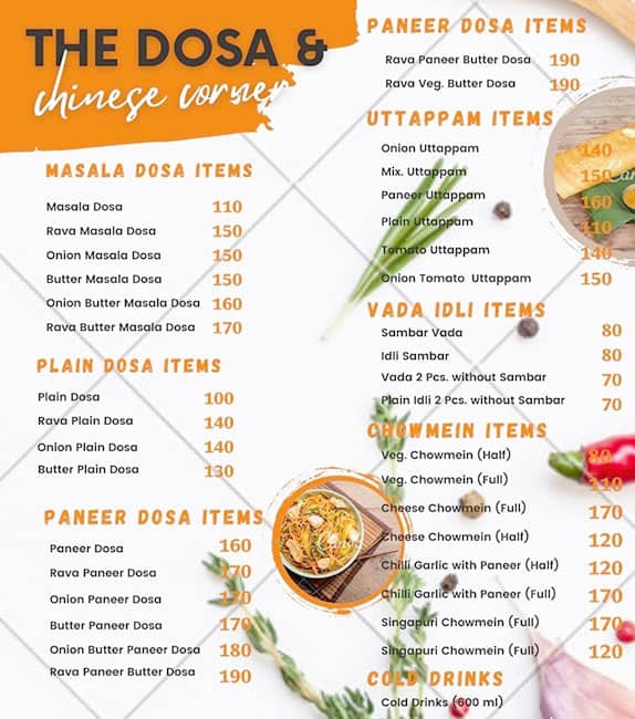 Menu of The Dosa And Chinese Corner, Subhash Nagar, New Delhi