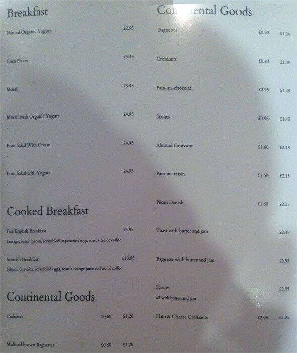 Menu at Bathurst Deli cafe, London