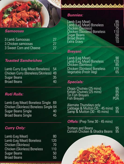 Menu at Purple Lounge restaurant, Midrand