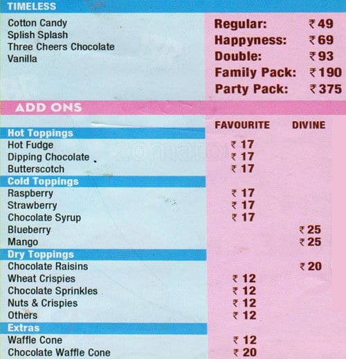 Menu at Baskin-Robbins, Chennai, 85/37 1'st Main Road