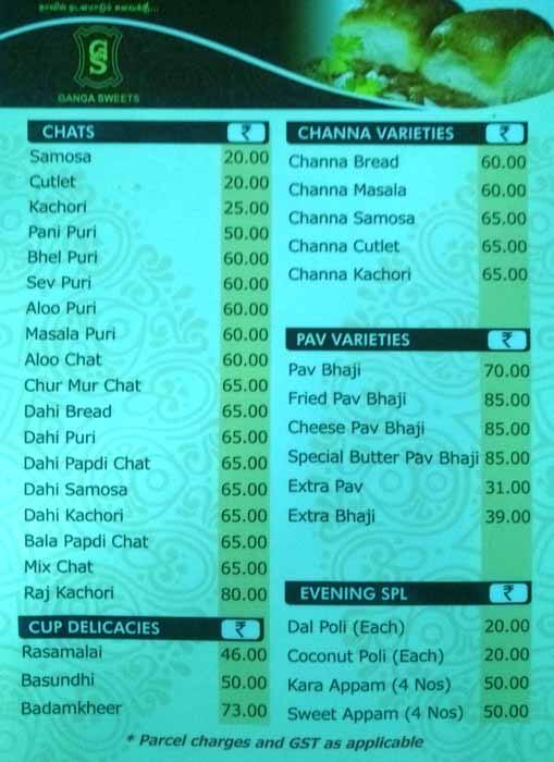 Menu of Ganga Sweets & Hotel Ganga, Kolathur, Chennai