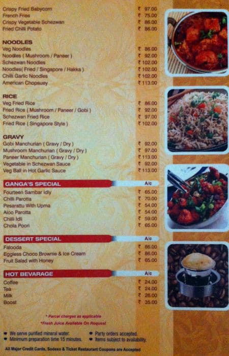 Menu at Ganga Sweets, Chennai, 1/398