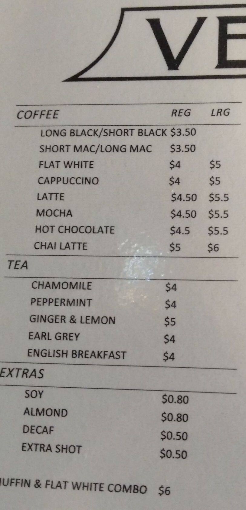 Menu at Verona Cafe & Bar, Auckland