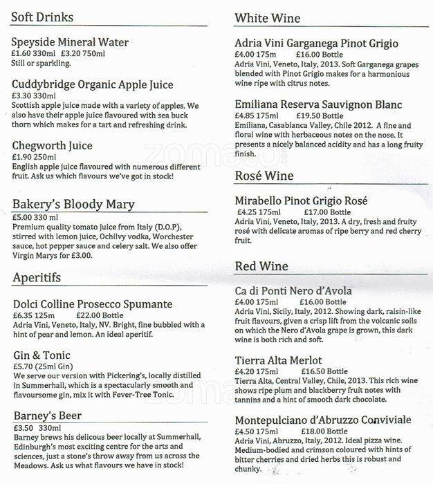 Menu at Söderberg The Meadows cafe, Edinburgh