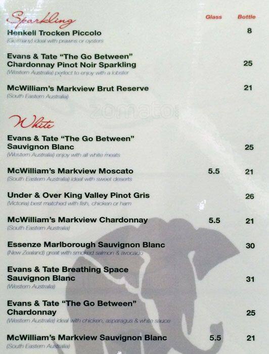 Menu at Blue Elephant restaurant, Pennant Hills