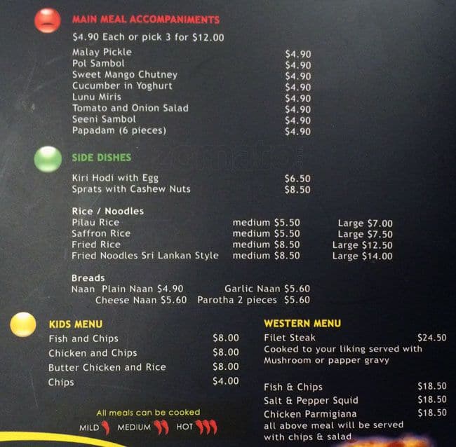 Menu at Blue Elephant restaurant, Pennant Hills