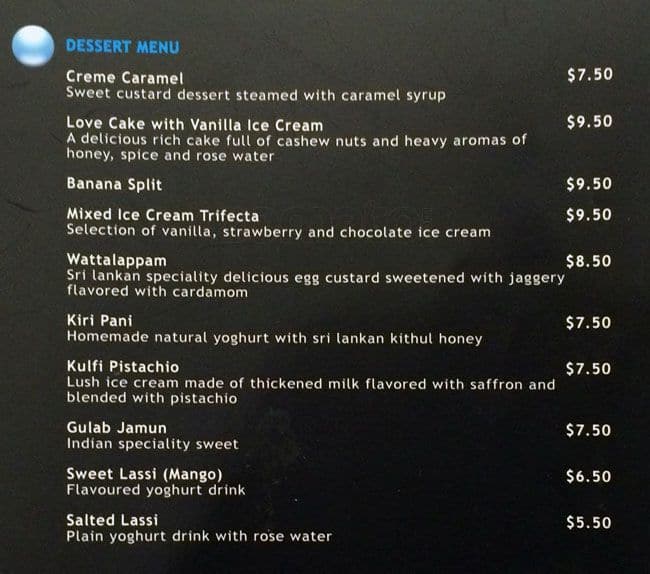 Menu at Blue Elephant restaurant, Pennant Hills