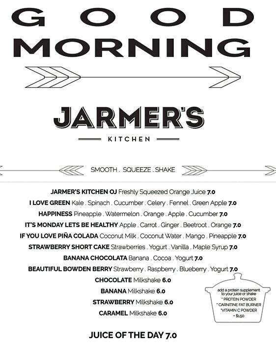 Menu at Jarmer’s Kitchen restaurant, Bowden