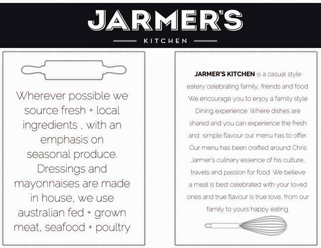 Menu at Jarmer’s Kitchen restaurant, Bowden